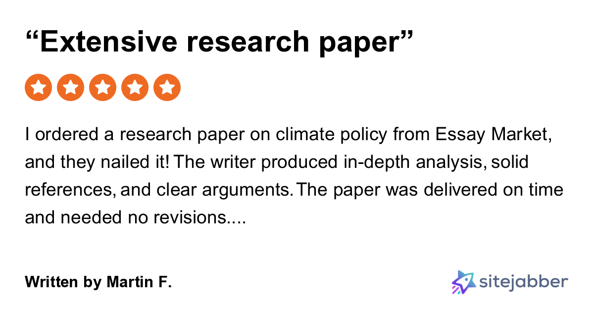 5-Star Review of Essay Market: “Extensive research paper”