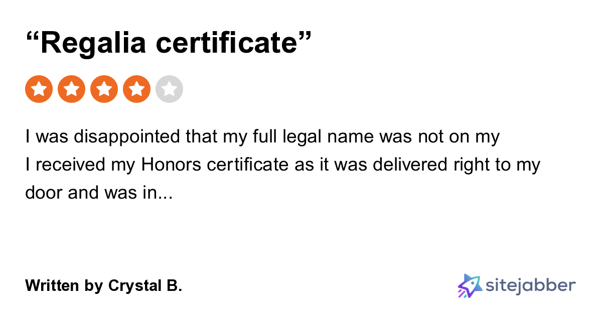 4-Star Review of Honor Society: “Regalia Certificate”