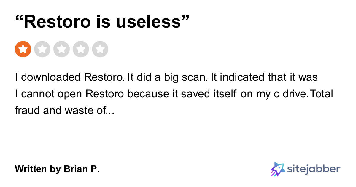 1-Star Review of Restoro: “Restoro is useless”
