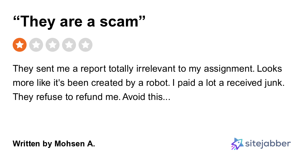 1-Star Review of Sample Assignment: “They are a scam”